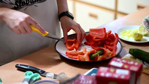 Expert Hands Chop a Red Pepper | Stock Video | Pond5