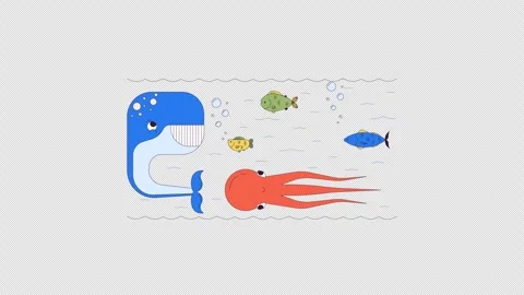 Exploring deep sea creatures line 2D cha... | Stock Video | Pond5