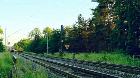 Express train. Red train on the railroad... | Stock Video | Pond5