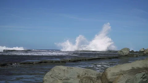 Extreme sea wave hit rock at coast with ... | Stock Video | Pond5