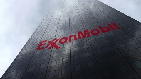 ExxonMobil logo on a skyscraper facade r... | Stock Video | Pond5