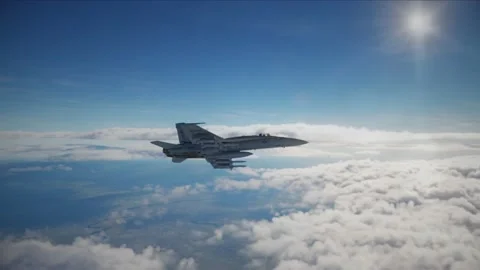 F-18 fighter jet flying above the clouds... | Stock Video | Pond5