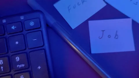 F This Job Keyboard post it notes pen gl... | Stock Video | Pond5