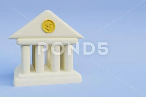 Facade of a bank building with columns and currency. 3d render: Royalty ...