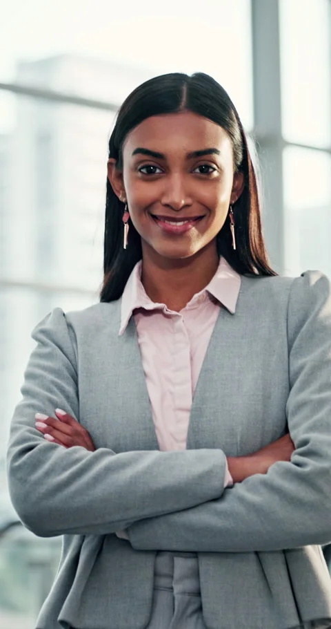 Face, arms crossed and happy Indian woma... | Stock Video | Pond5
