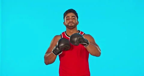 Face, boxer and man challenge in studio ... | Stock Video | Pond5