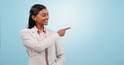 Face, business woman and pointing to spa... | Stock Video | Pond5