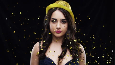 Face, confetti and sad woman in studio o... | Stock Video | Pond5
