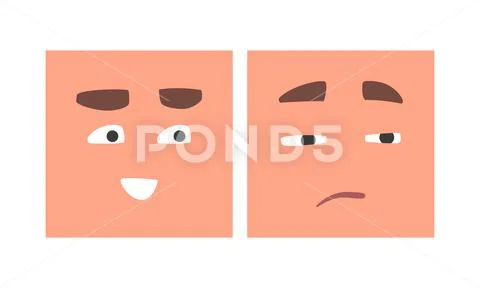 Face Expression and Emotion with Eyebrow and Mouth Grimace in Square ...