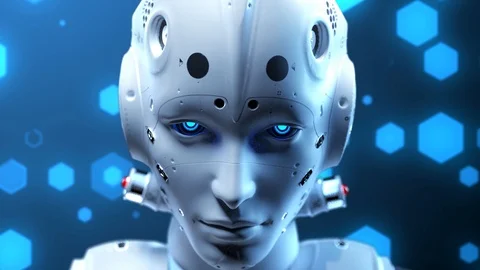 the face of a female robot. angry look d... | Stock Video | Pond5
