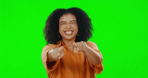 Face, green screen and woman pointing to... | Stock Video | Pond5
