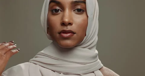 Face, muslim hijab or woman on studio ba... | Stock Video | Pond5