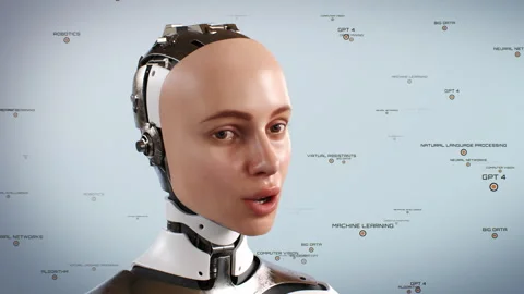 Face portrait of AI female robot. Chatbo... | Stock Video | Pond5
