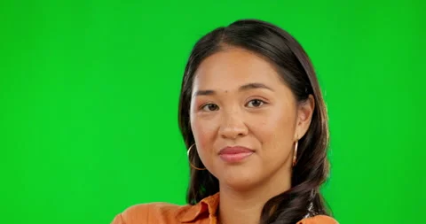 Face, serious and woman on green screen ... | Stock Video | Pond5