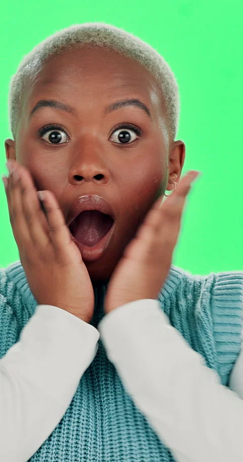 Face, shocked and green screen with blac... | Stock Video | Pond5