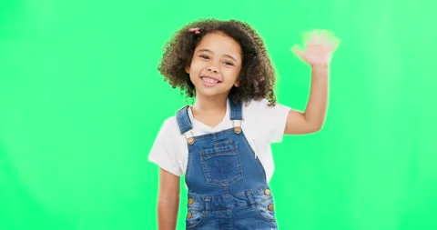 Face, wave and girl greeting, welcome an... | Stock Video | Pond5