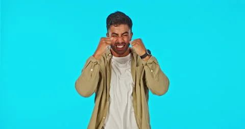 Face, winner and man clapping in studio ... | Stock Video | Pond5