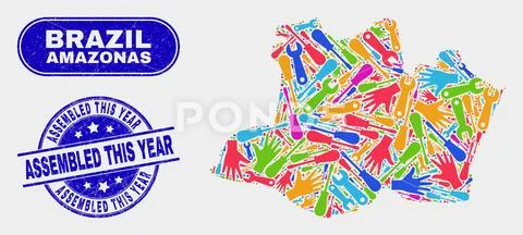 Factory Amazonas State Map and Grunge Assembled This Year Watermarks ...