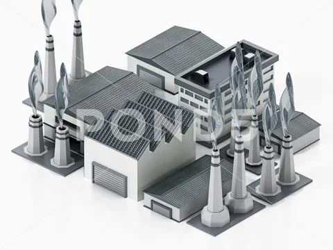 Factory compound isolated on white background. 3D illustration: Royalty ...