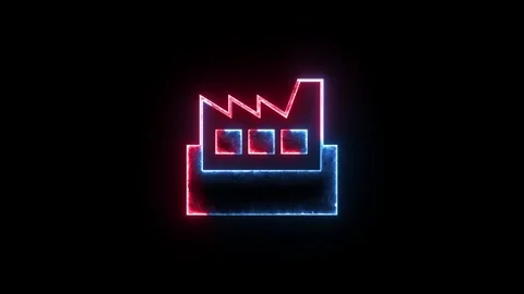 Factory symbols icon glow neon fire symb... | Stock Video | Pond5