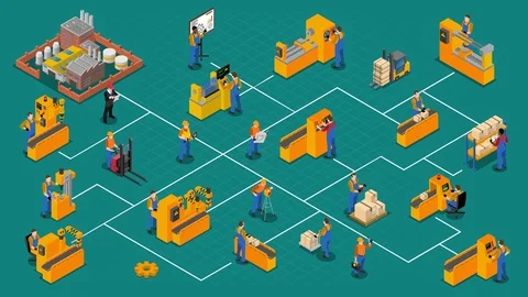 Factory workers isometric flowchart foot... | Stock Video | Pond5