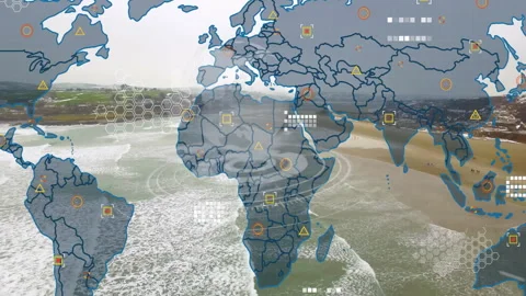 Fading in world map outline on beach fil... | Stock Video | Pond5