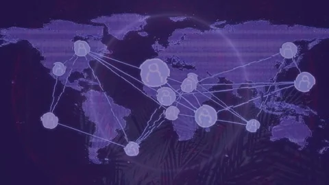 Fading world map revealing icons linking... | Stock Video | Pond5