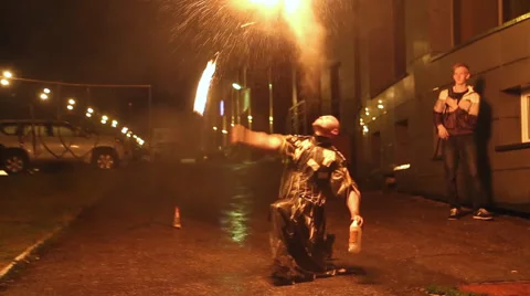 Fakir spewing fire out of his mouth | Stock Video | Pond5