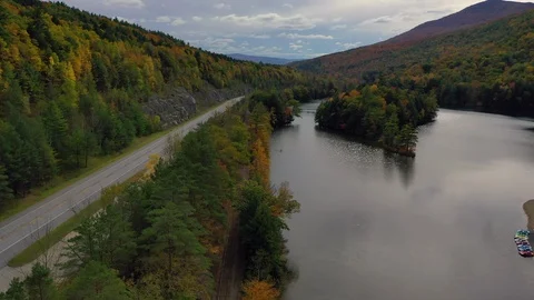 Fall Foliage Emerald Lake shore road car... | Stock Video | Pond5