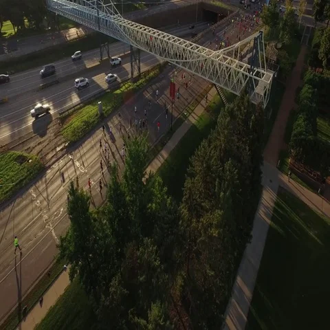 Fall Marathon Over Bridge with Sunrise R... | Stock Video | Pond5