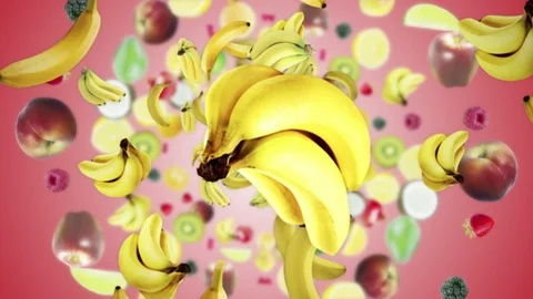 Falling BANANAS and Fruits Ring Animatio... | Stock Video | Pond5