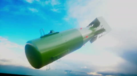 Falling bombs against the dark sky. Atom... | Stock Video | Pond5