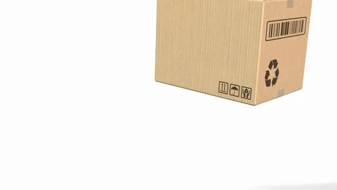 Falling box against white background. 3D... | Stock Video | Pond5