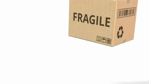 Falling box with FRAGILE inscription. 3D... | Stock Video | Pond5