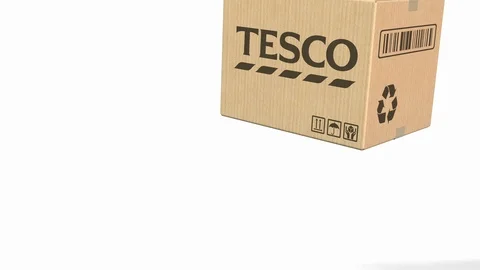 Falling box with Tesco logo. Editorial 3... | Stock Video | Pond5