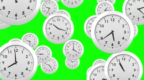 Falling clocks on green background | Stock Video | Pond5