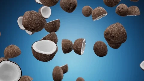 Falling coconuts on a blue background | Stock Video | Pond5