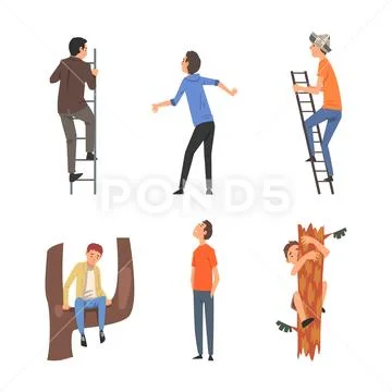 Falling down people set. Male characters falling down from ladder and ...