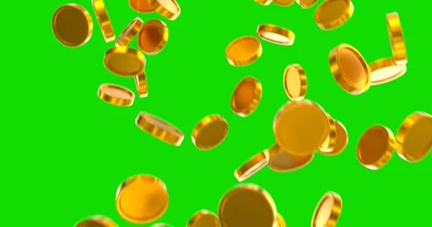 Falling gold coins on green screen | Stock Video | Pond5