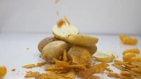 Potato Chips Falling Stock Footage ~ Royalty Free Stock Videos | Pond5