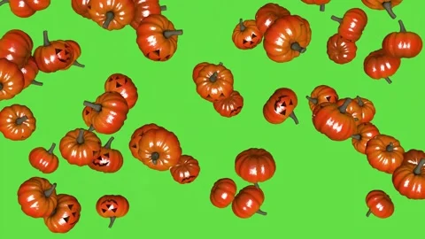 Falling pumpkins on a green screen. 3D a... | Stock Video | Pond5