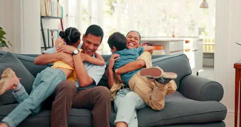 Family, hug and children with parents in... | Stock Video | Pond5