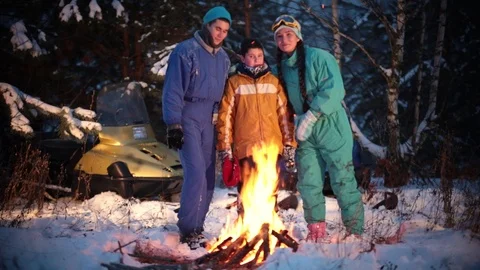 Family photographed by the fire in the f... | Stock Video | Pond5