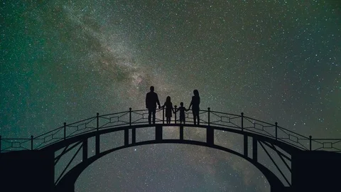 The family standing on a bridge on the s... | Stock Video | Pond5