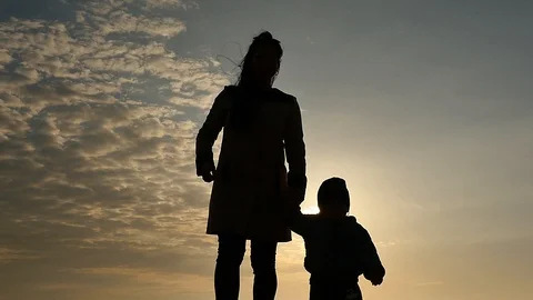 Family without father slow motion silhou... | Stock Video | Pond5