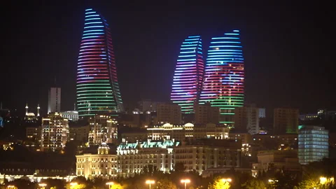 The famous flame Towers building in Baku... | Stock Video | Pond5