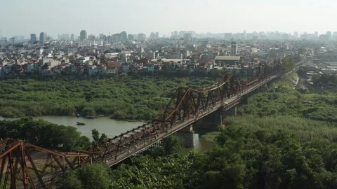 Famous Long Bien Bridge across the Red R... | Stock Video | Pond5