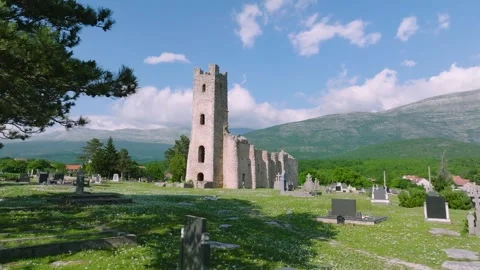 Famous medieval church and graveyard rem... | Stock Video | Pond5