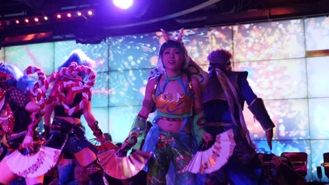 Famous robot show in Tokyo. Party in Kab... | Stock Video | Pond5