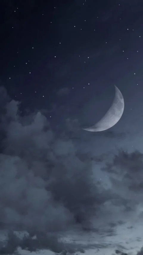 Fantastic big half moon in starry night ... | Stock Video | Pond5